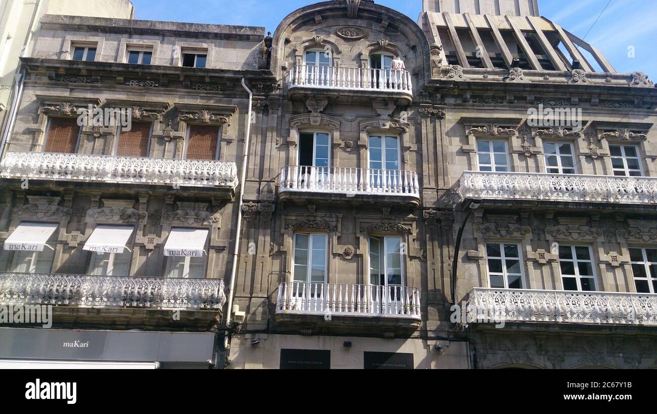The stunning architecture of Vigo. Spain, Galicia. Old buildings, port ...