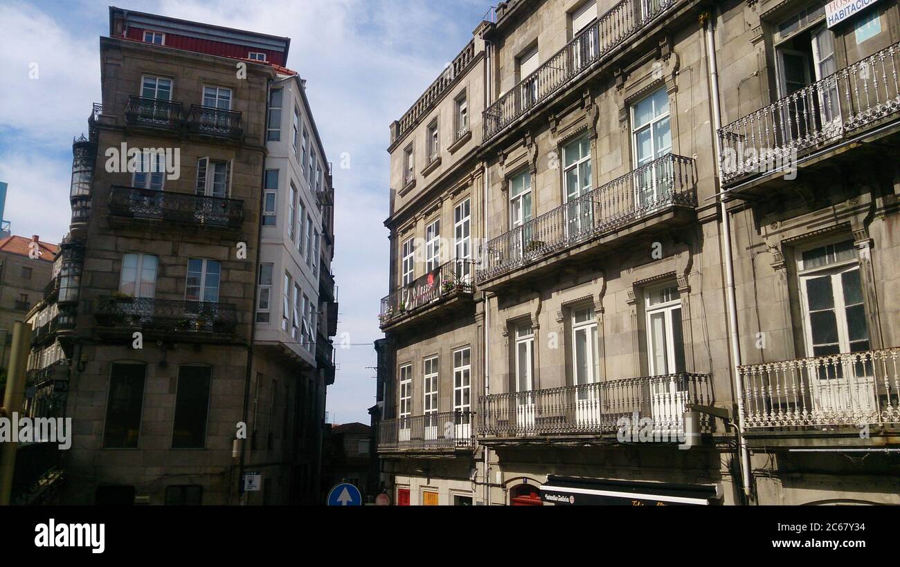 The stunning architecture of Vigo. Spain, Galicia. Old buildings, port ...