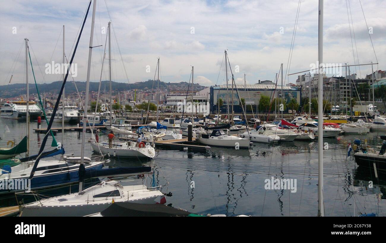 The stunning architecture of Vigo. Spain, Galicia. Old buildings, port ...