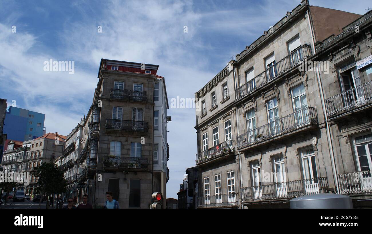 The stunning architecture of Vigo. Spain, Galicia. Old buildings, port ...