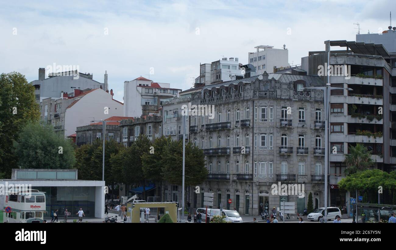 The stunning architecture of Vigo. Spain, Galicia. Old buildings, port ...