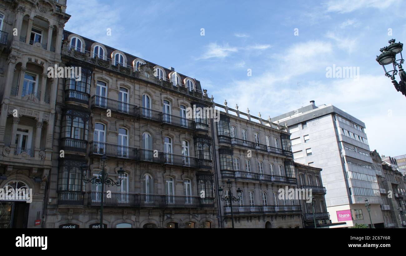 The stunning architecture of Vigo. Spain, Galicia. Old buildings, port ...