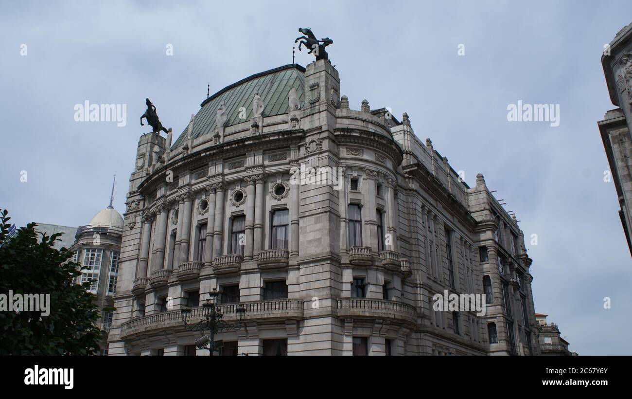 The stunning architecture of Vigo. Spain, Galicia. Old buildings, port ...