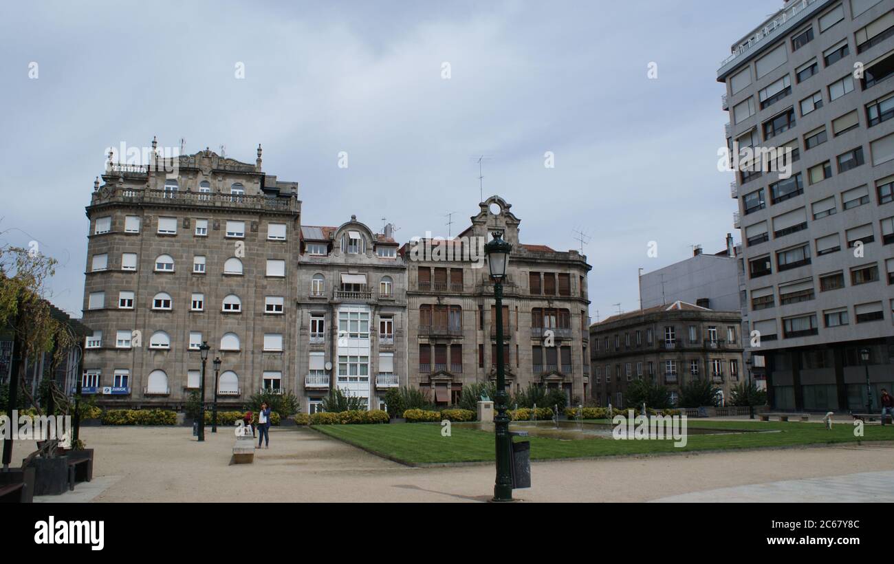 The stunning architecture of Vigo. Spain, Galicia. Old buildings, port ...