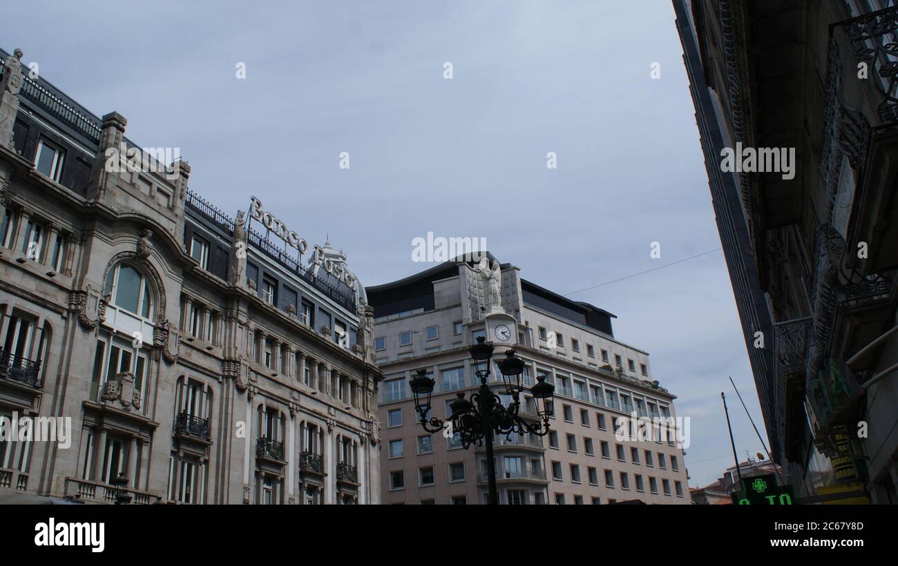 The stunning architecture of Vigo. Spain, Galicia. Old buildings, port ...