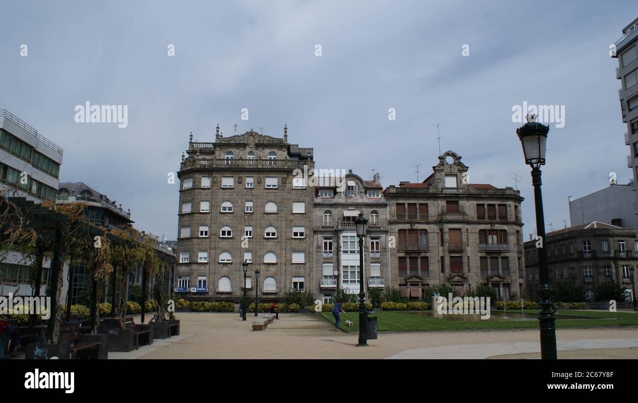 The stunning architecture of Vigo. Spain, Galicia. Old buildings, port ...