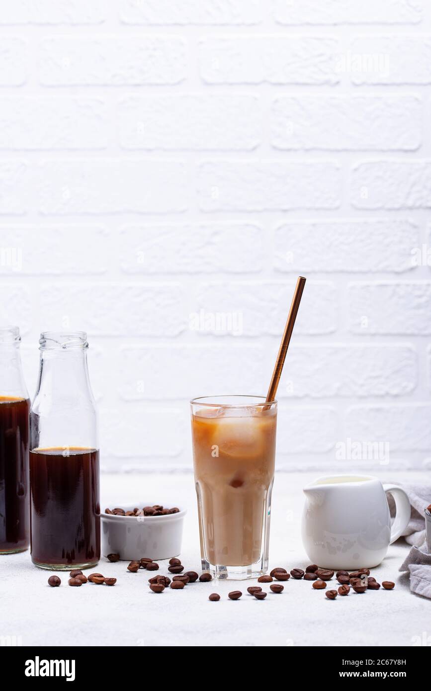 Cold brew coffee with ice and milk Stock Photo - Alamy