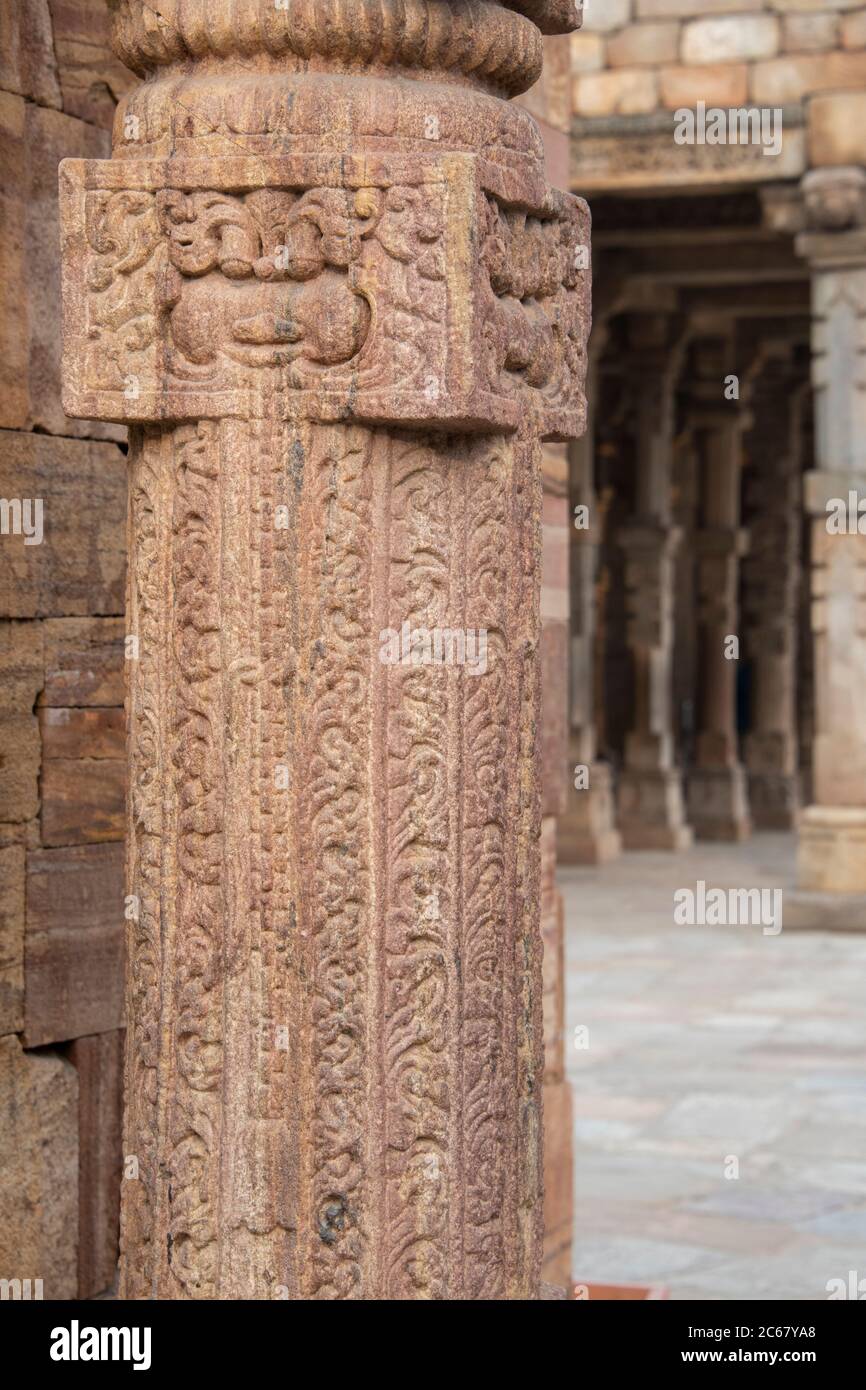 India, Delhi. Qutub Minar, circa 1193, one of earliest known samples of ...