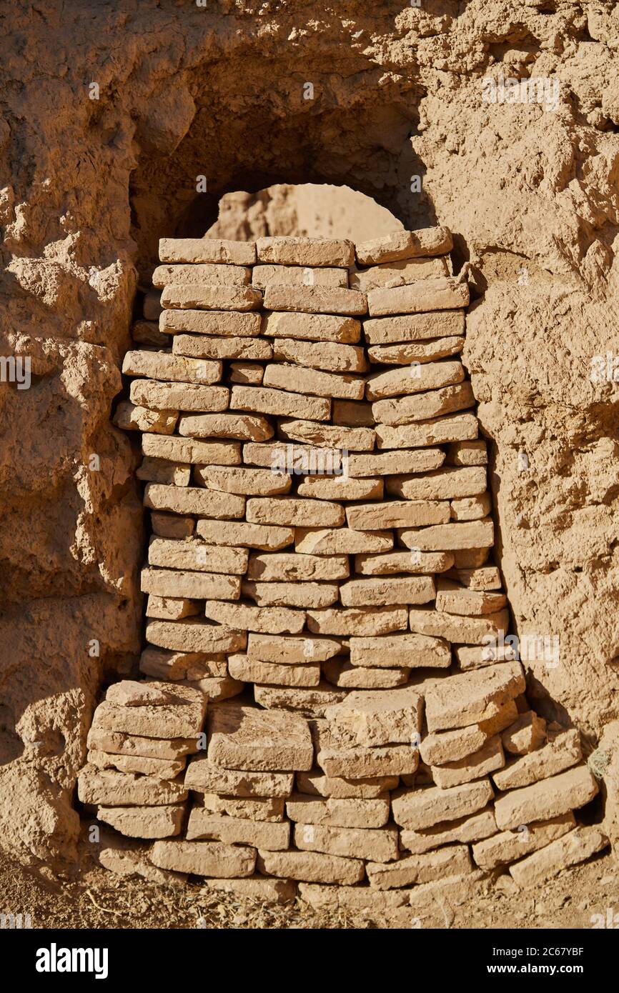 brick walls made of clay in the ancient castle of the Parthian city ...