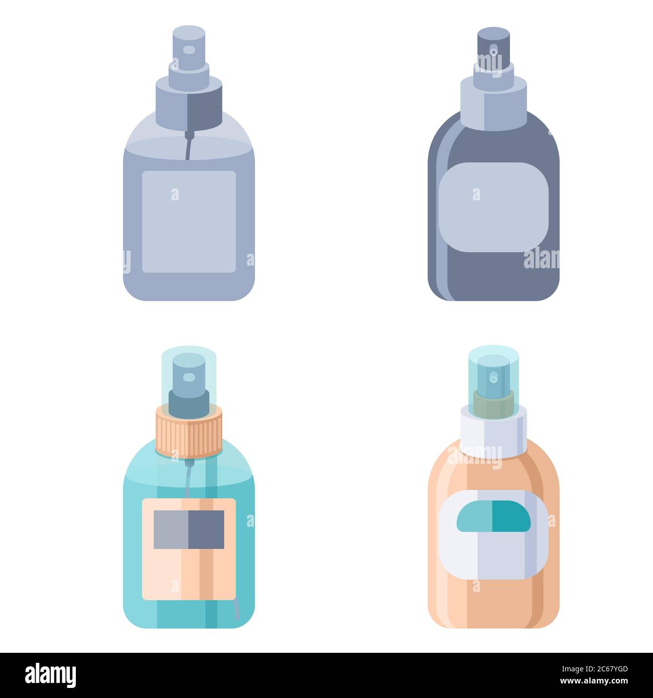 Disinfect bottles sticker set on white isolated backdrop. Antiseptic ...