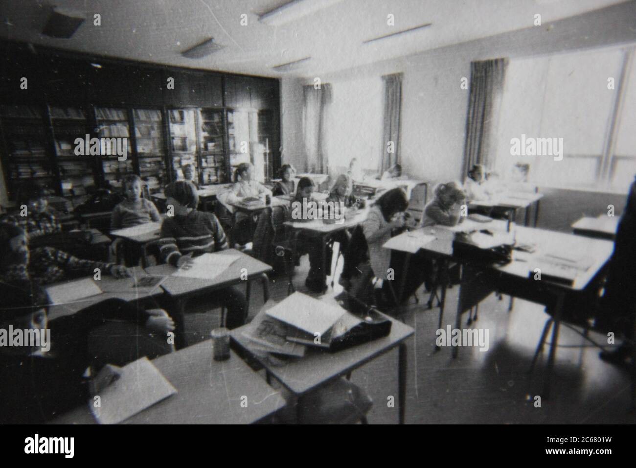Fine 70s vintage black and white lifestyle photography of a classroom ...