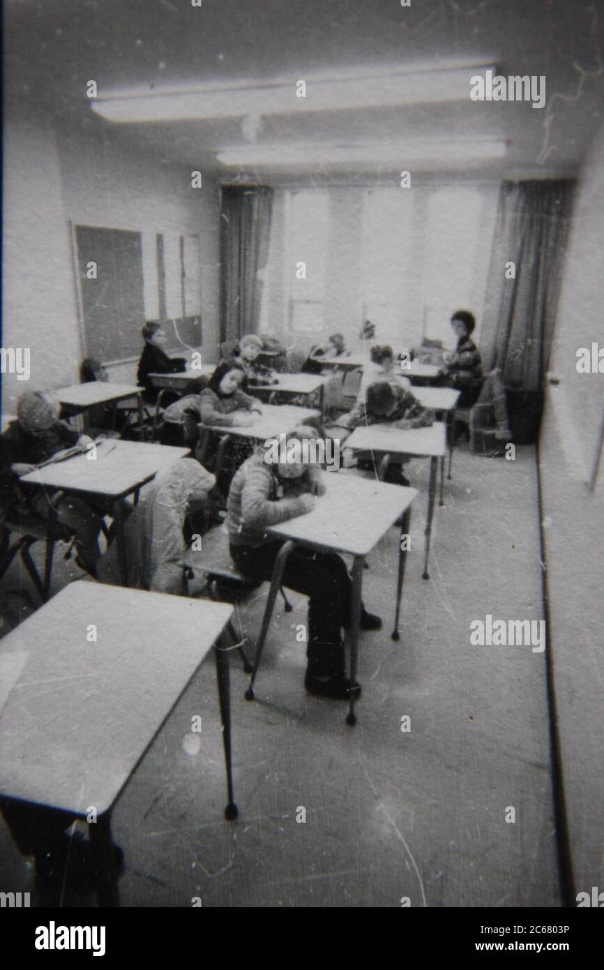 Fine 70s vintage black and white lifestyle photography of a classroom ...