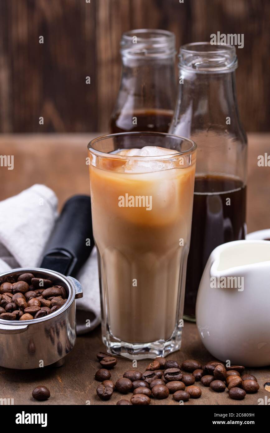Cold brew coffee with ice and milk Stock Photo - Alamy