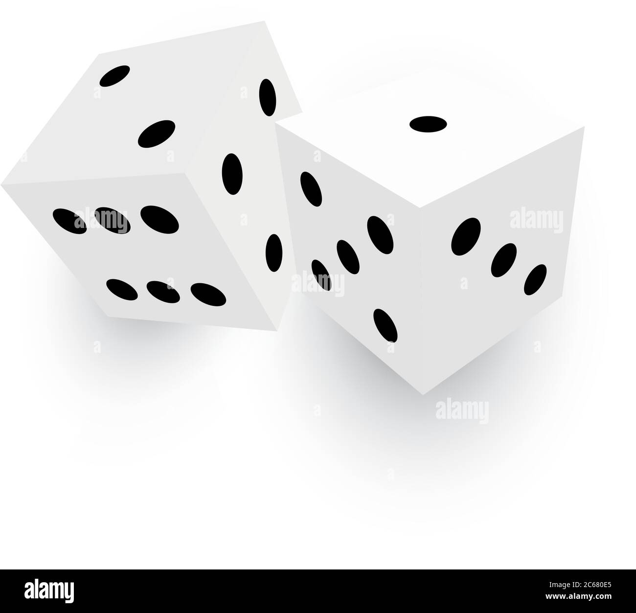 Two white dice with black dots. 3D vector object with dropped shadow ...