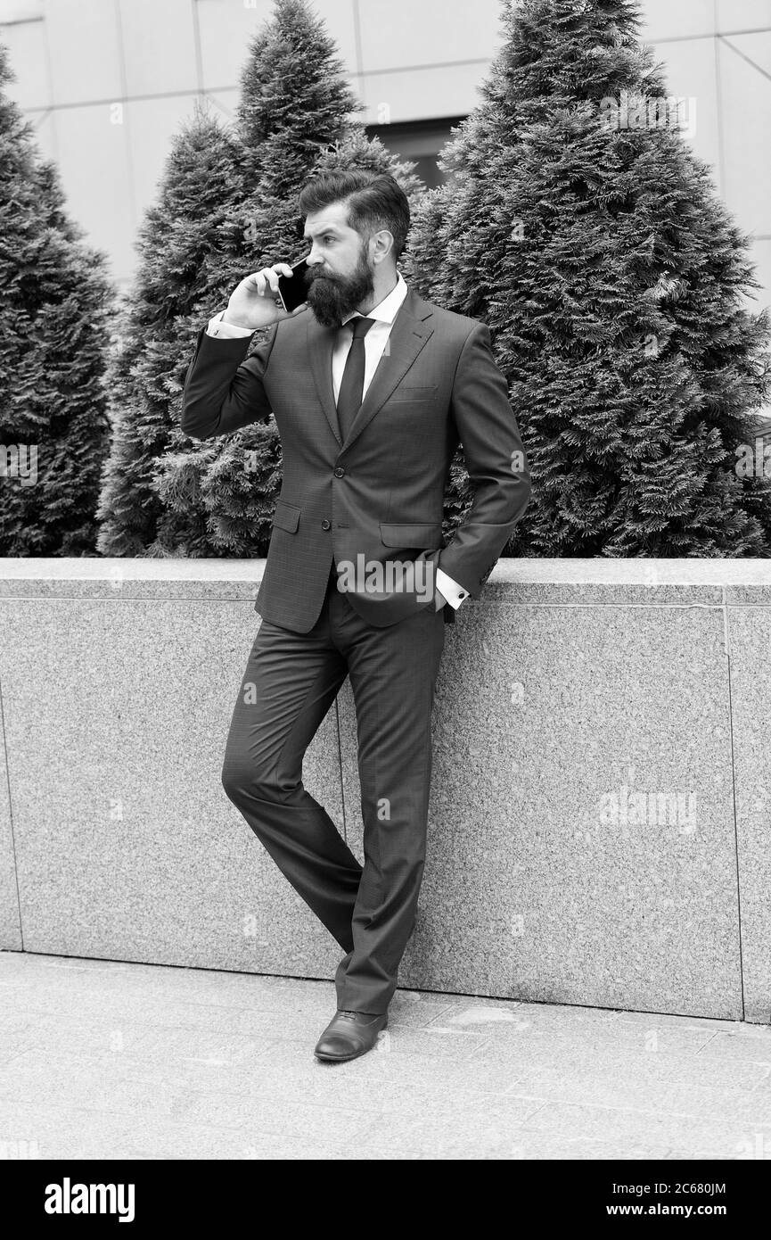 Hello dear. Stay connected. Businessman talk mobile phone. Handsome man ...