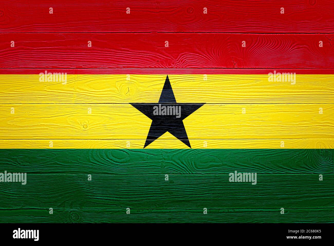 Ghana flag painted on old wood plank background. Brushed wooden board ...