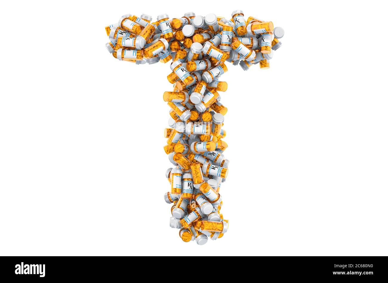 Letter T from medical bottles with drugs. 3D rendering isolated on ...