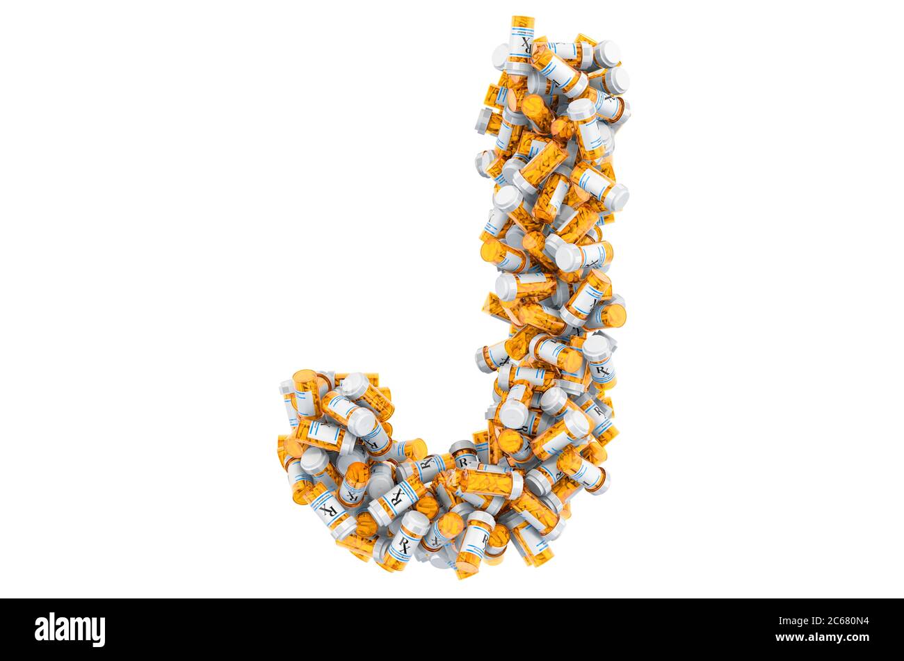 Letter J from medical bottles with drugs. 3D rendering isolated on ...