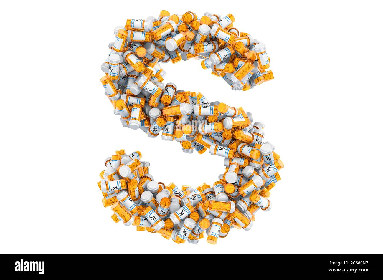 Letter S from medical bottles with drugs. 3D rendering isolated on ...