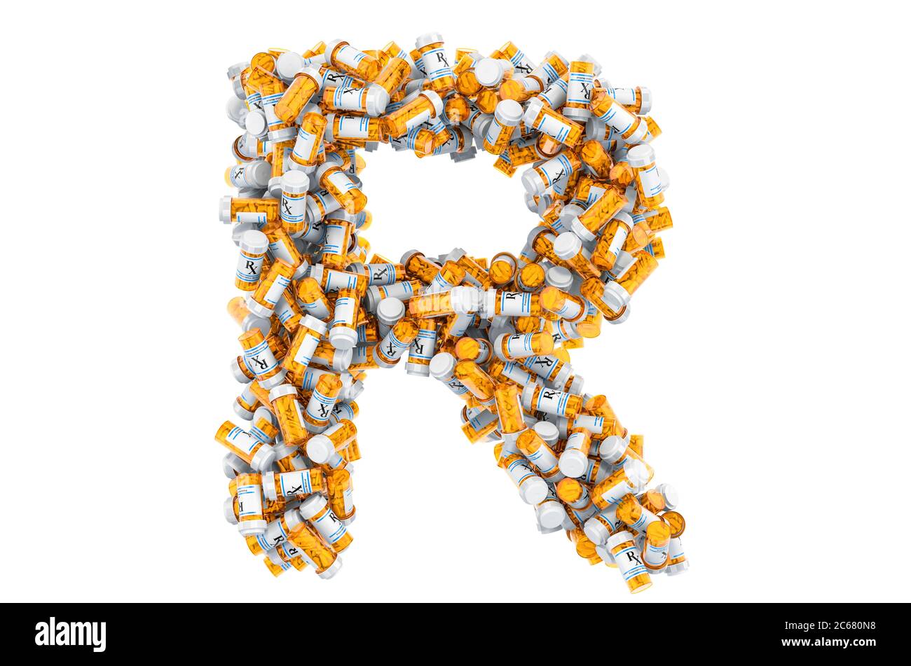 Letter R from medical bottles with drugs. 3D rendering isolated on ...