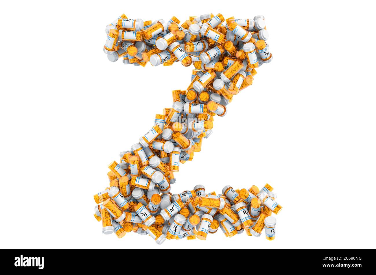 Letter Z from medical bottles with drugs. 3D rendering isolated on ...
