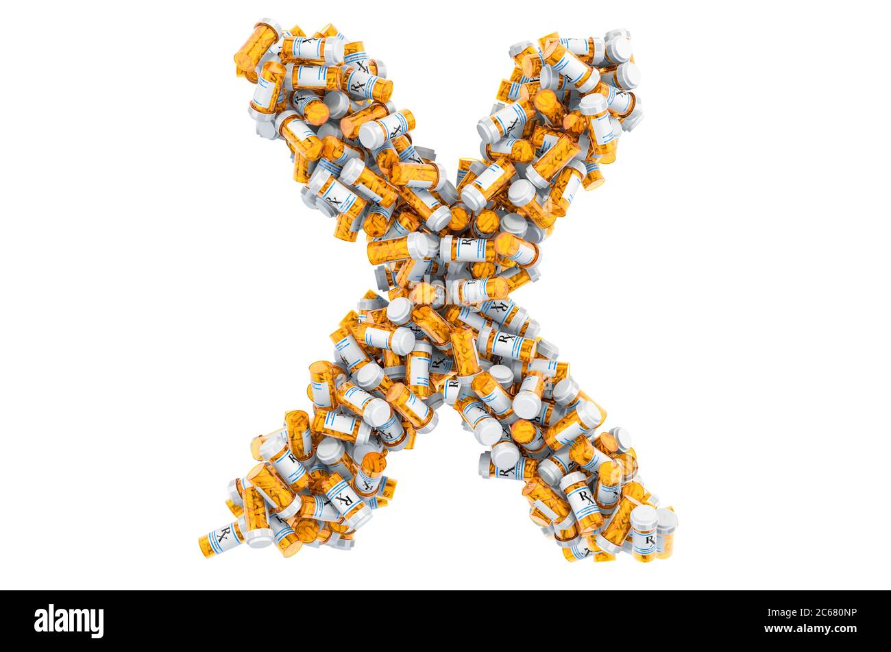 Letter X from medical bottles with drugs. 3D rendering isolated on ...