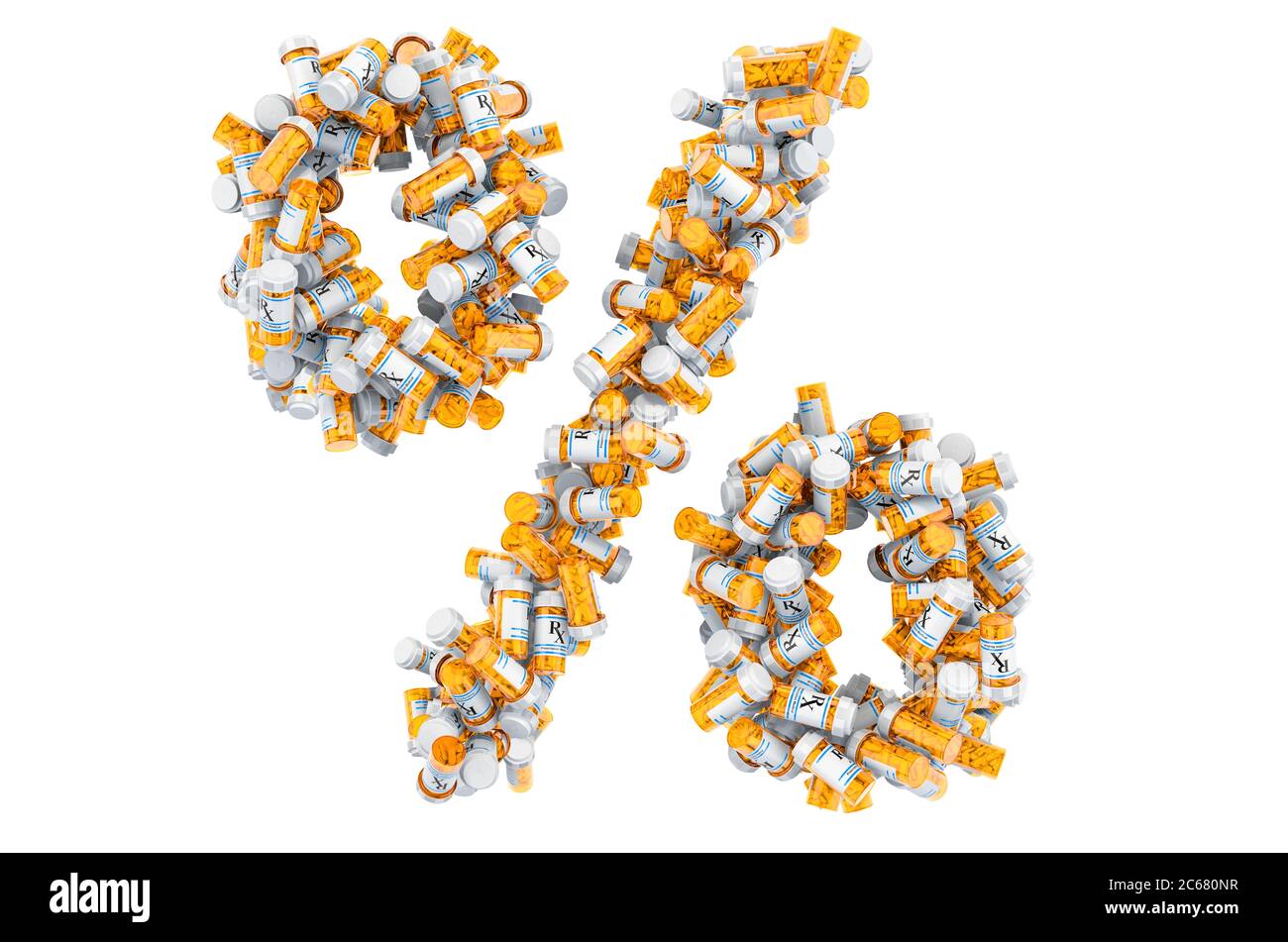 Percent symbol from medical bottles with drugs. 3D rendering isolated ...