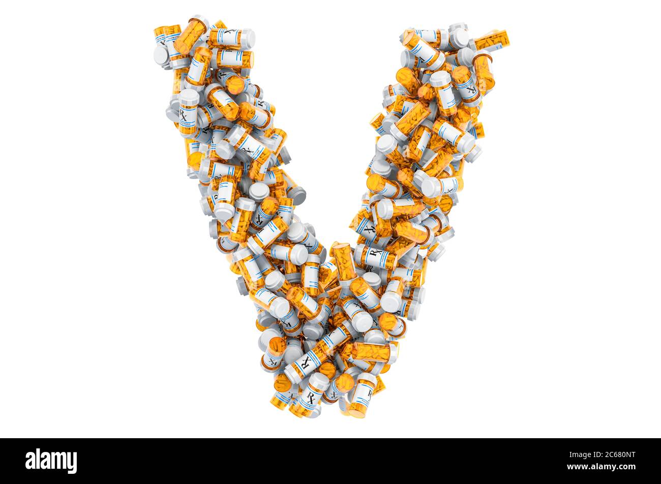 Letter V from medical bottles with drugs. 3D rendering isolated on ...