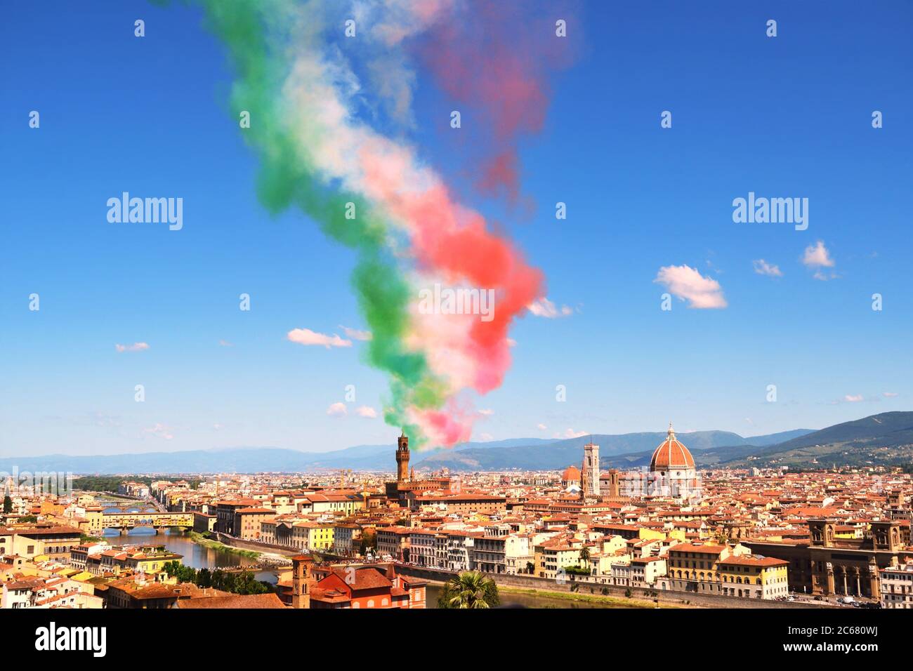 landscape of the city of Florence, Italy with the fumes of the colors ...