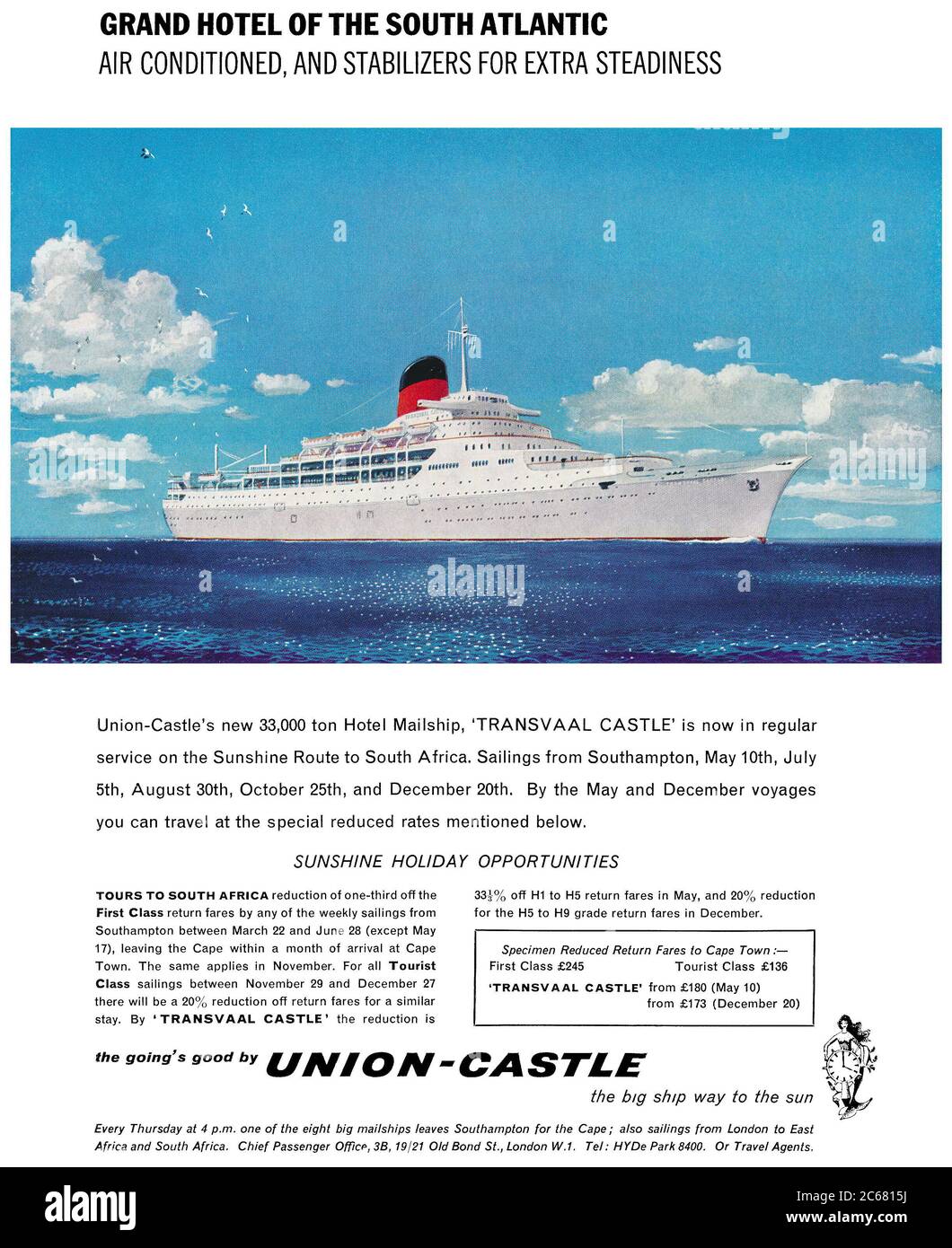 1962 British advertisement for Union-Castle cruises, featuring the ...