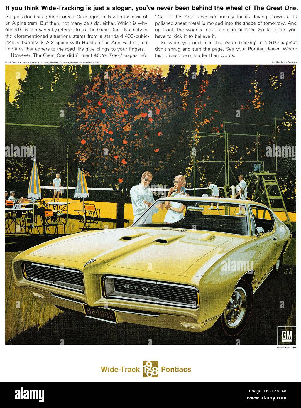 1968 U.S. advertisement for the Pontiac Wide-Track GTO automobile Stock ...