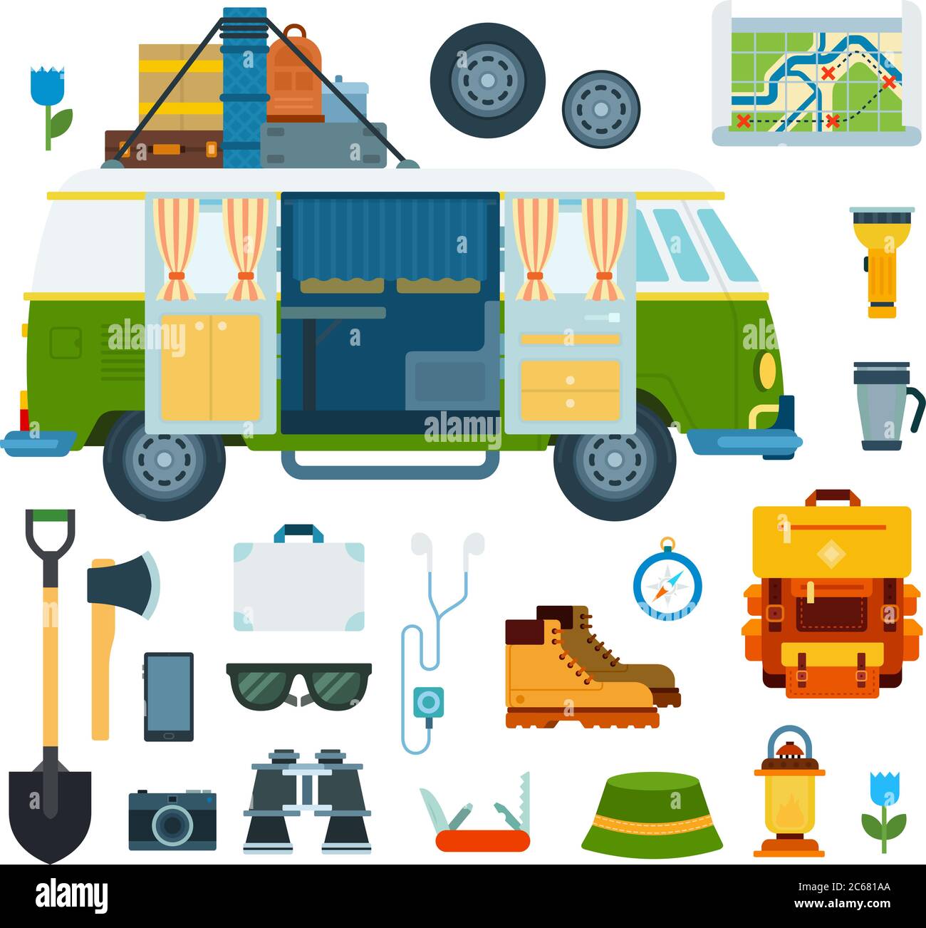 Set of Trip and Vacation flat vector illustration Stock Vector Image ...