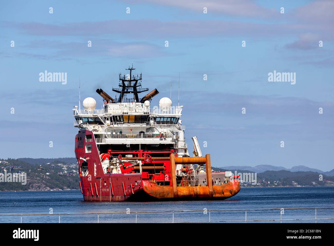 Offshore AHTS anchor handling tug supply vessel Skandi Iceman at Byfjorden, arriving in the port ...