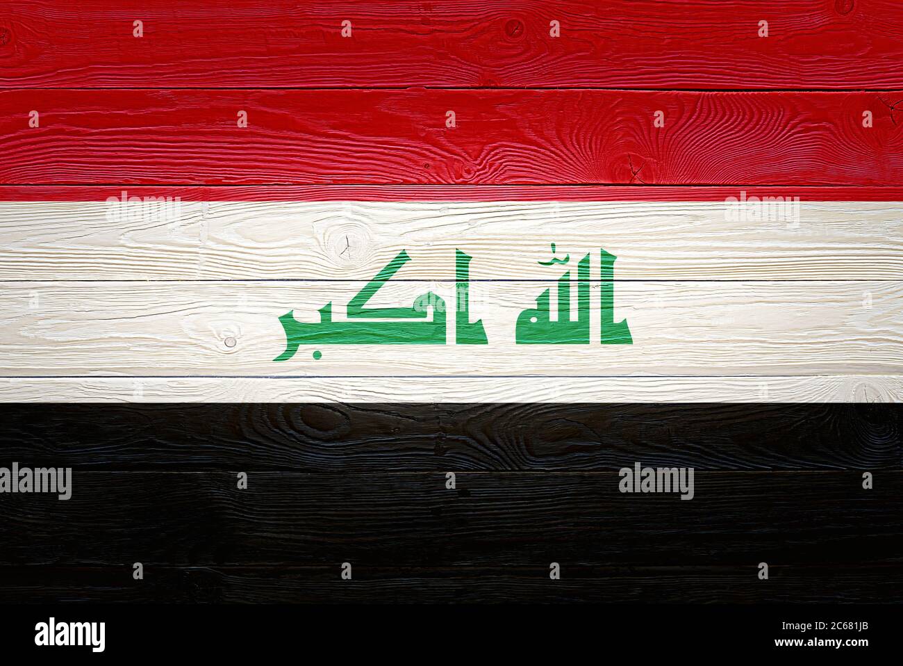 Iraq flag painted on old wood plank background. Brushed wooden board ...