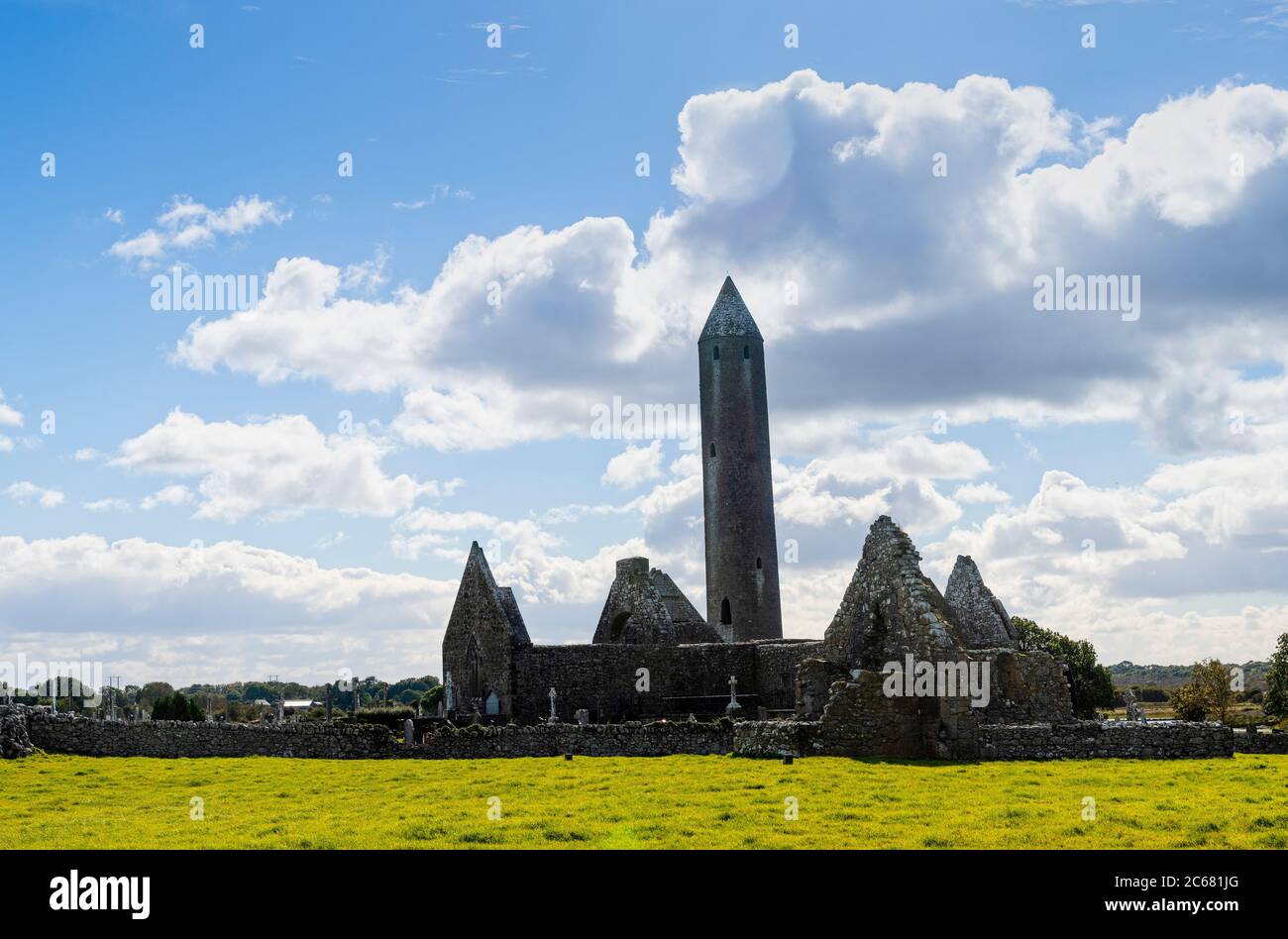 View of Monastery Kilmacduagh, Gort, Galway, Ireland Stock Photo - Alamy