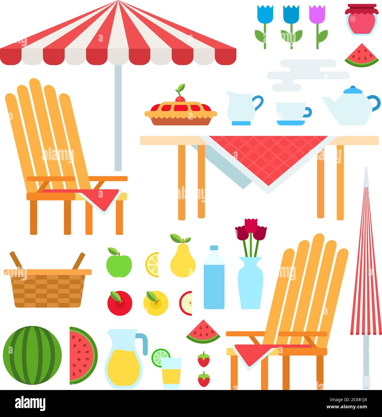 Set of Summer Picnic flat vector illustration Stock Vector Image & Art ...