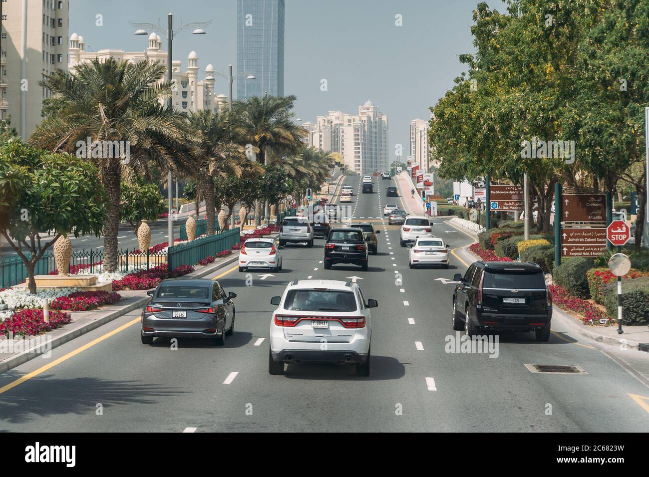 DUBAI, UAE - February 2020: Traffic on Dubai road with many cars. Dubai ...