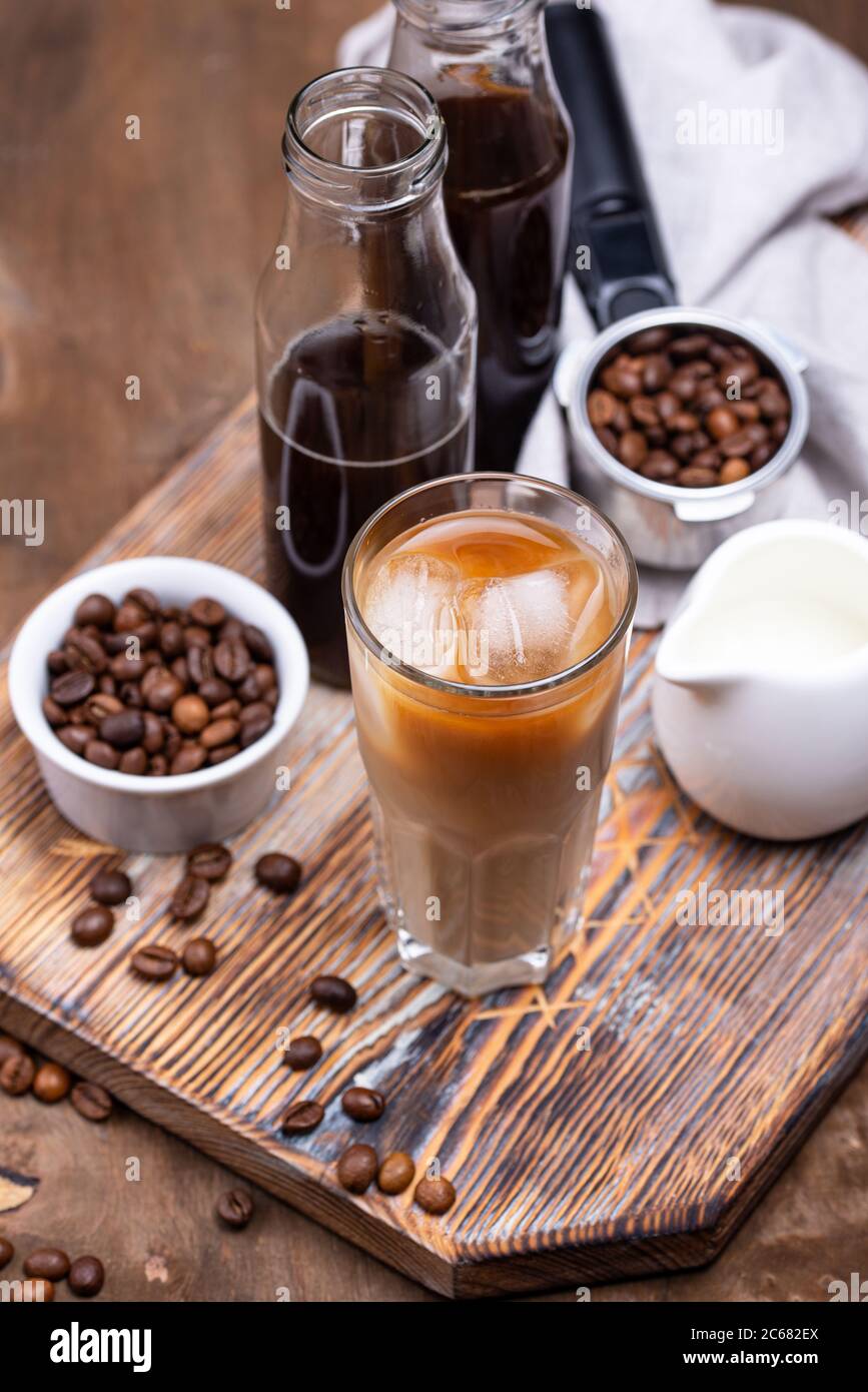 Cold brew coffee with ice and milk Stock Photo - Alamy