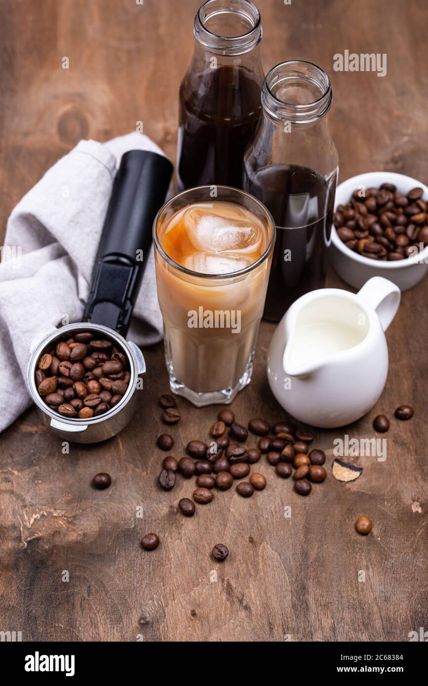 Cold brew coffee with ice and milk Stock Photo - Alamy