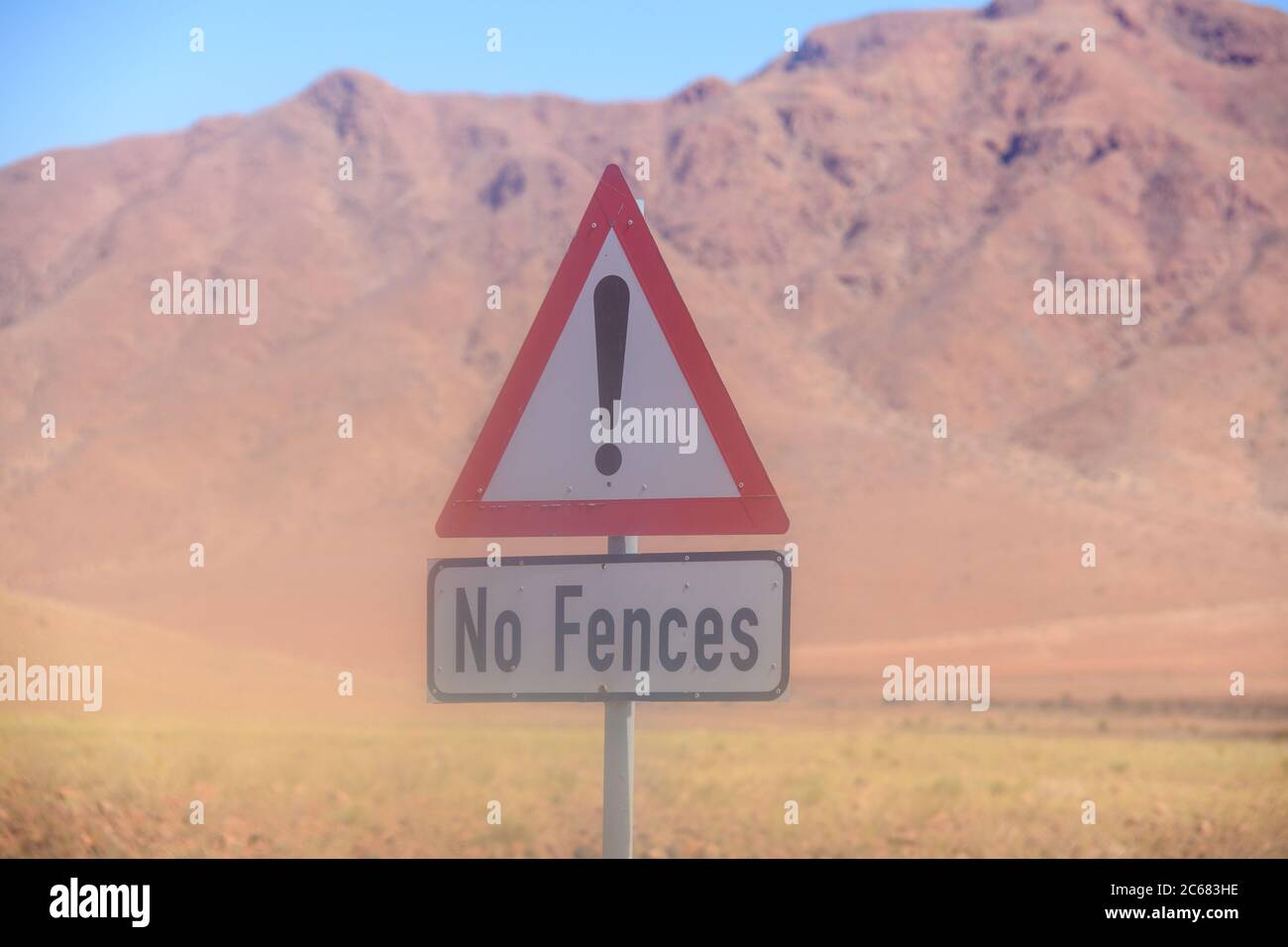 "No Fences" Sign in the Desert in Namibia Stock Photo - Alamy