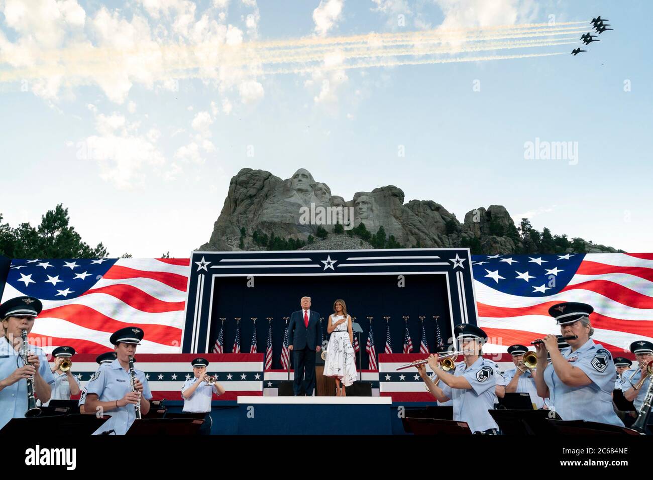 U S President Donald Trump And First Lady Melania Trump Stand For The
