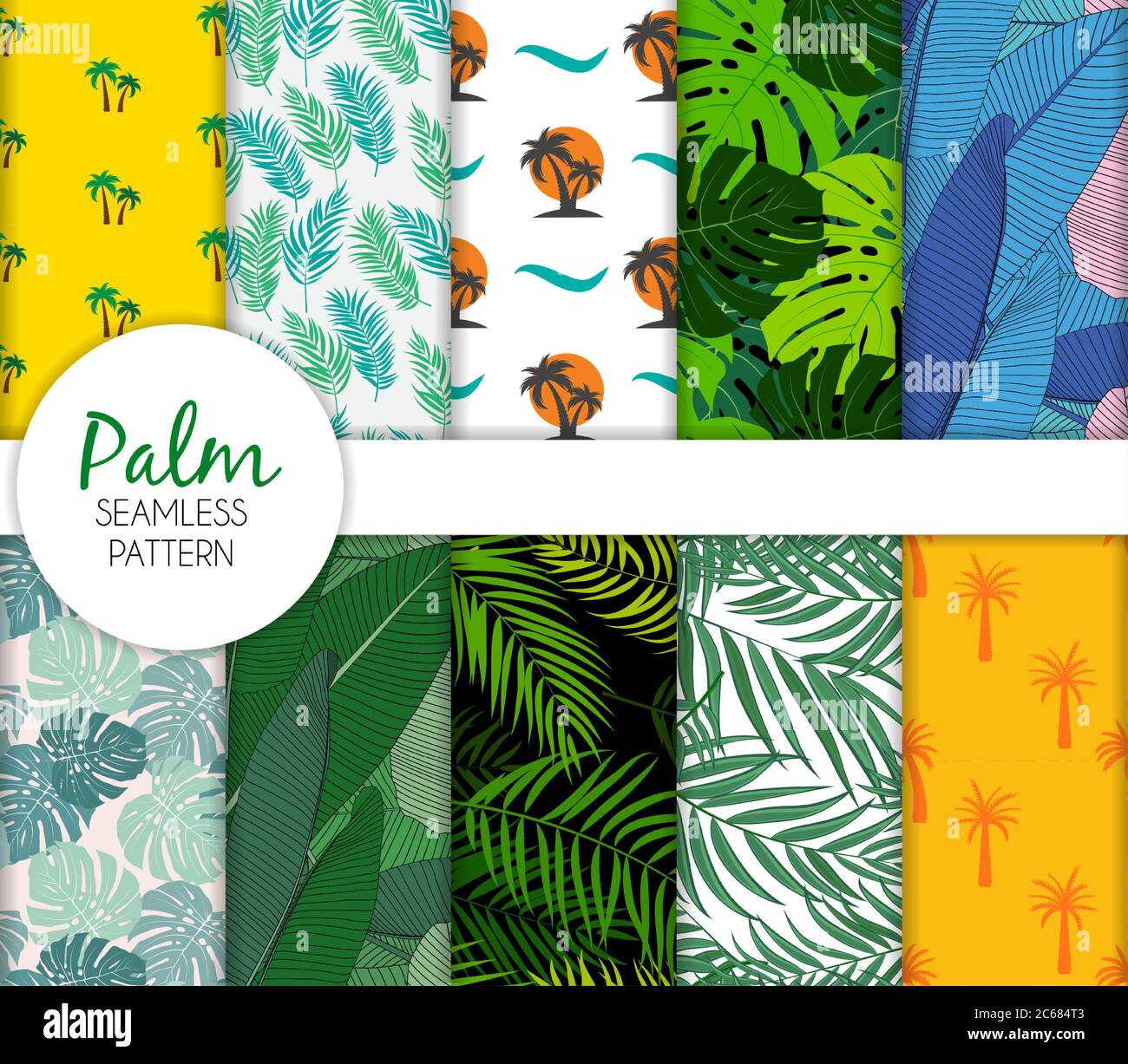 Cute Seamless Palm Pattern Collection Set Vector Illustration Stock ...