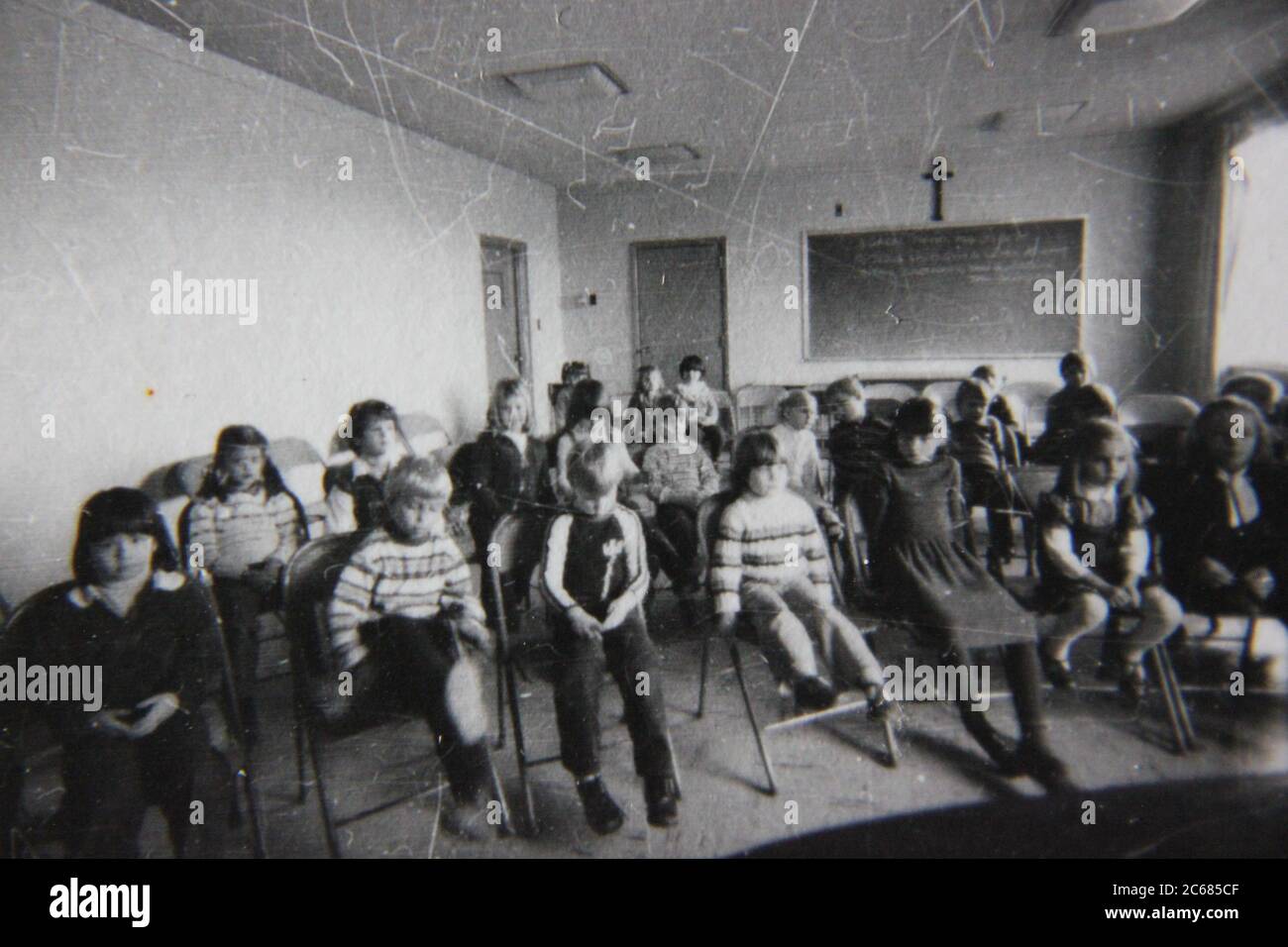 Fine 70s vintage black and white lifestyle photography of a classroom ...