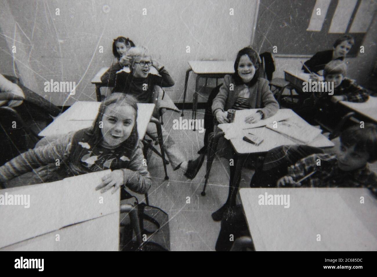 Fine 70s vintage black and white lifestyle photography of a classroom ...