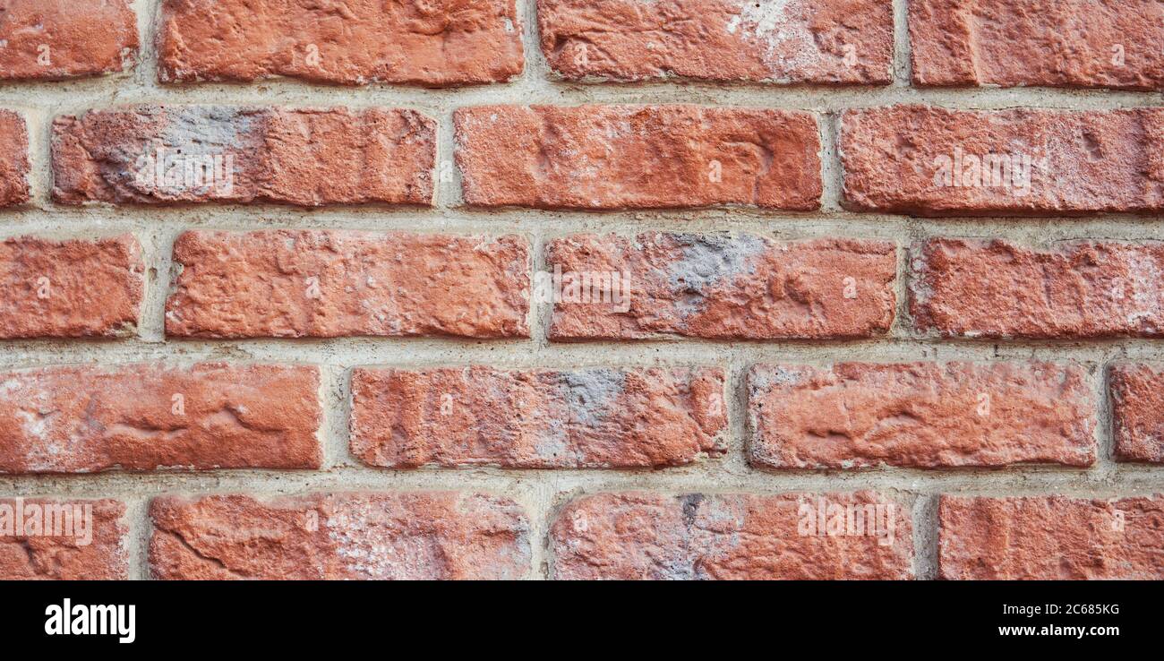 Hand made brickwork, craft. Simple high detail red brick wall, loft ...