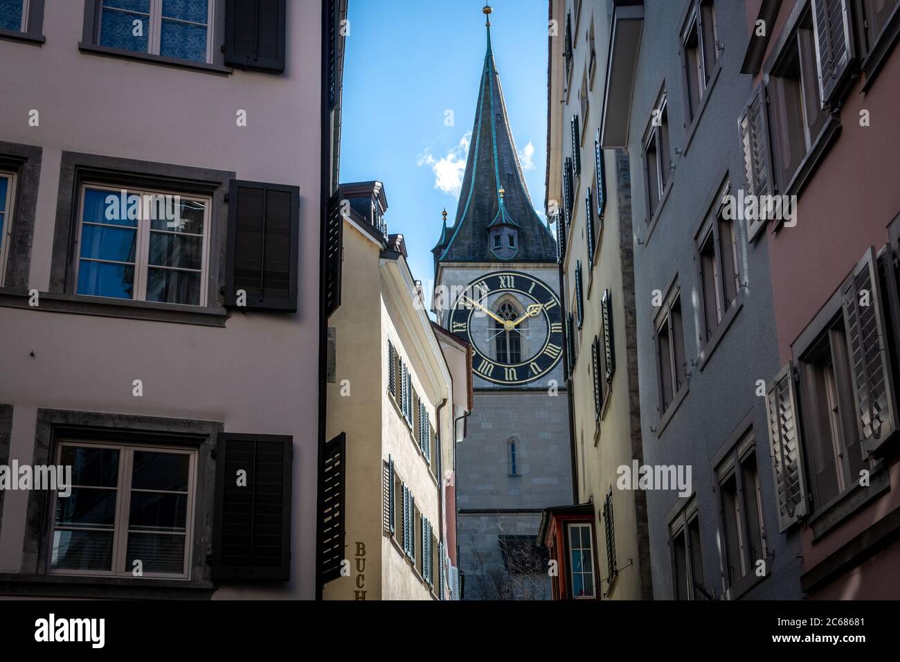 Clock tower in Zurich, Switzerland Stock Photo - Alamy