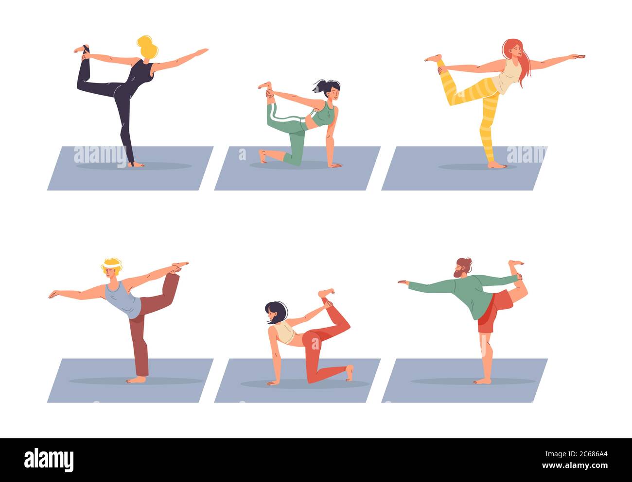 Diverse people character doing yoga isolated set Stock Vector Image ...