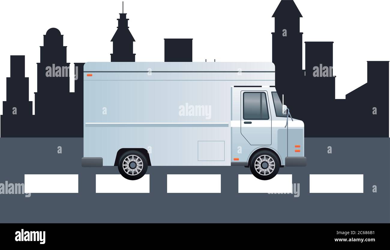 van vehicle branding in the road scene vector illustration design Stock ...