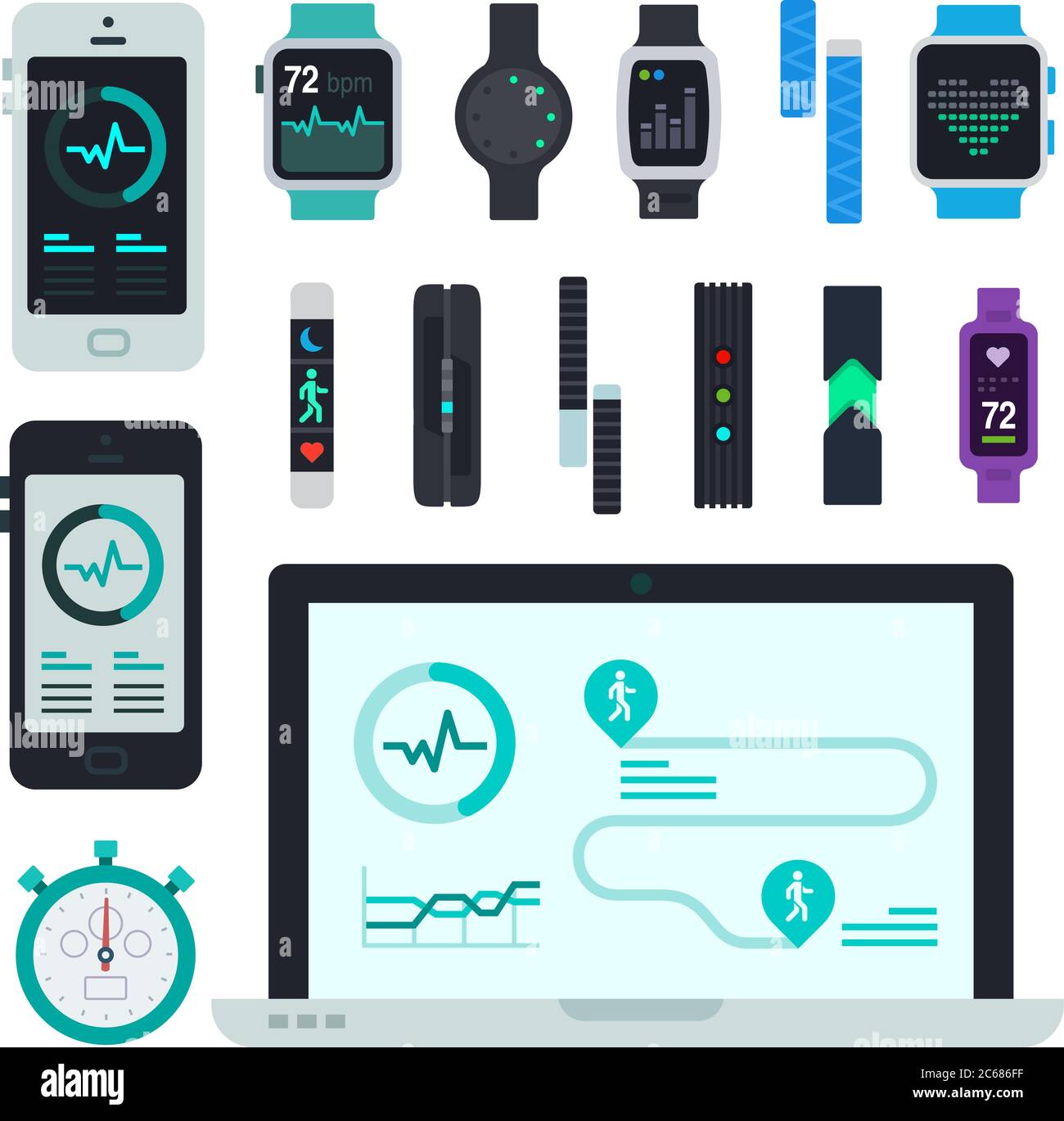Set of Fitness and Smartwatch icons flat vector Stock Vector Image ...
