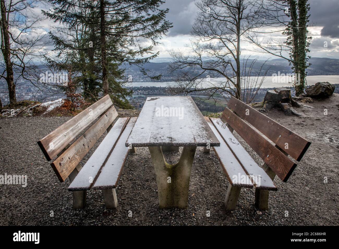 Snowy Bench in Zurich, Switzerland Stock Photo - Alamy